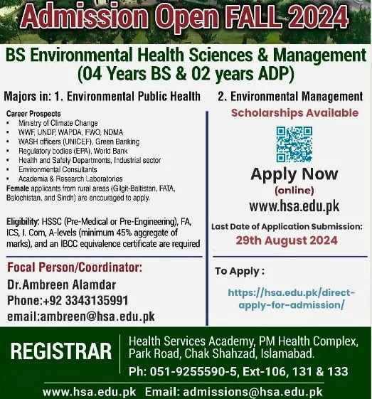 Health Services Academy Islamabad Admissions 2025 Health Services Academy Islamabad Admissions 2025